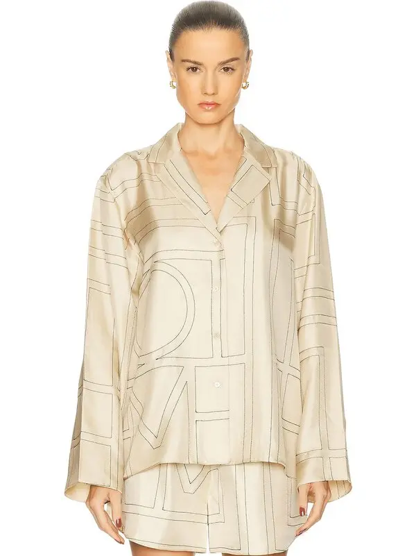 TOTEME Monogram Silk Pj Top - Ivory Monogram