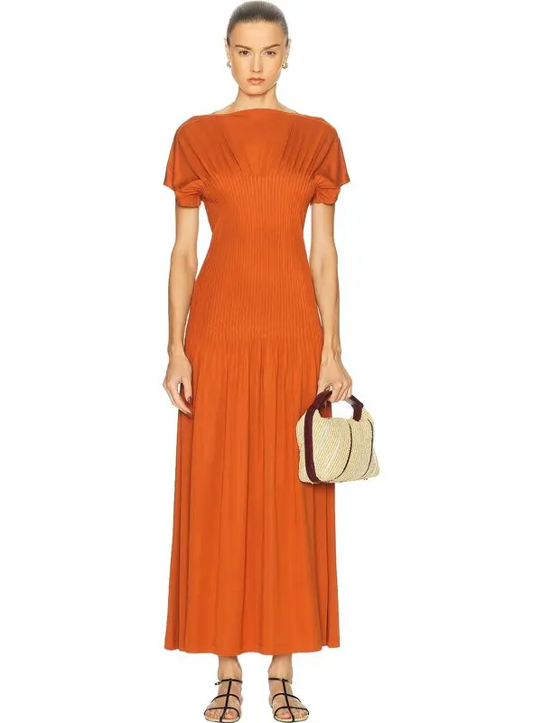 TOTEME Knife Pleated Jersey Dress - Terracotta