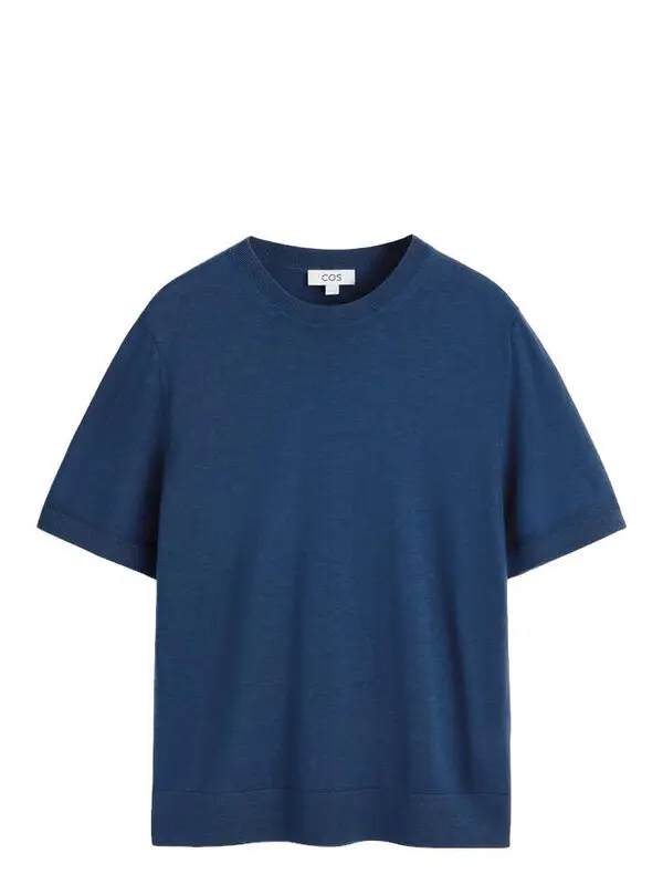Cos Slim-fit Merino Wool Knitted T-shirt - Dark Blue