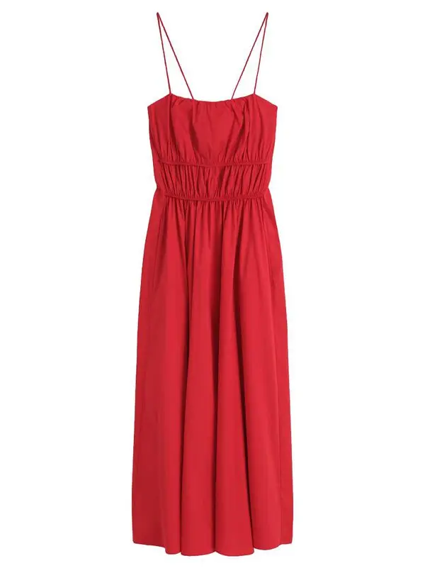 Cos Gathered Cotton Midi Dress - Red