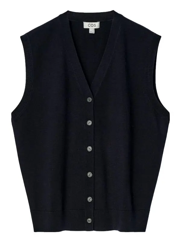 Cos Merino Wool V-neck Vest - Navy