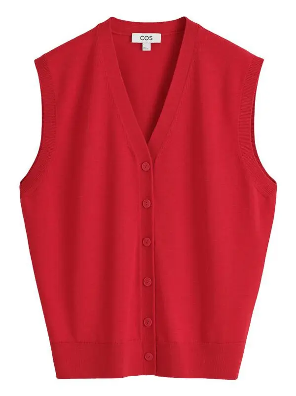Cos Merino Wool V-neck Vest - Red