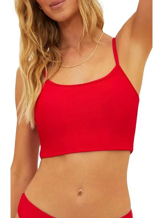 Beach Riot Elara Rib Bikini Top - Red