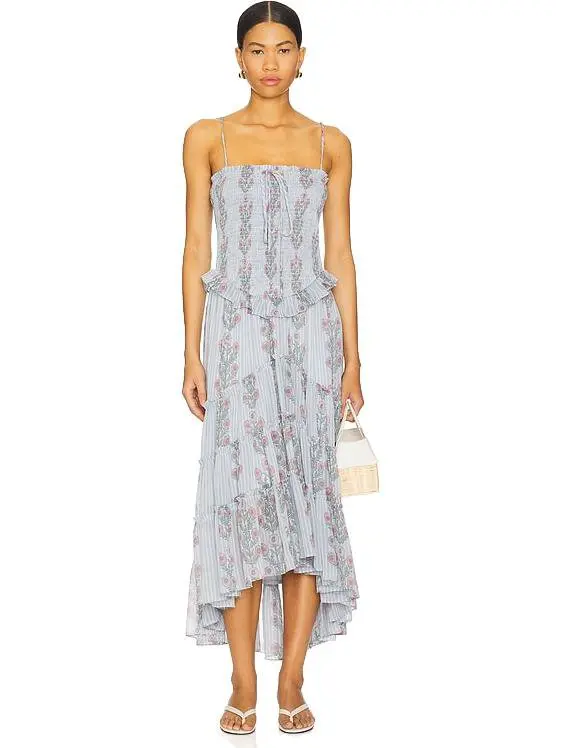 Free People Alejandra Midi Dress - Soft Blue Combo