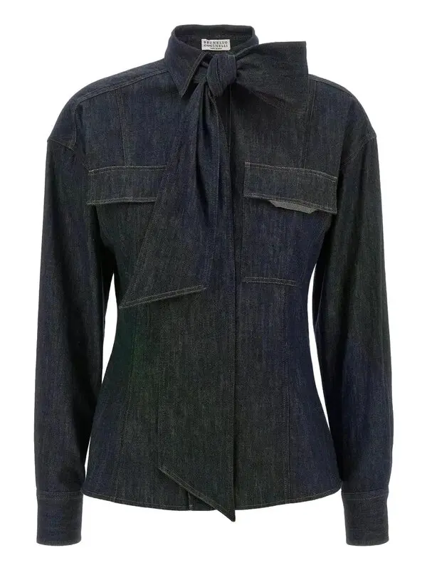 Brunello Cucinelli Bow-tie Denim Shirt - Blue