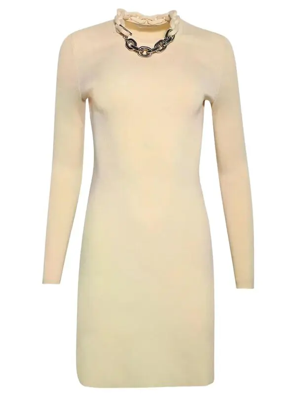 Rabanne Long-sleeve Mini Dress With Chain Detail - Neutrals