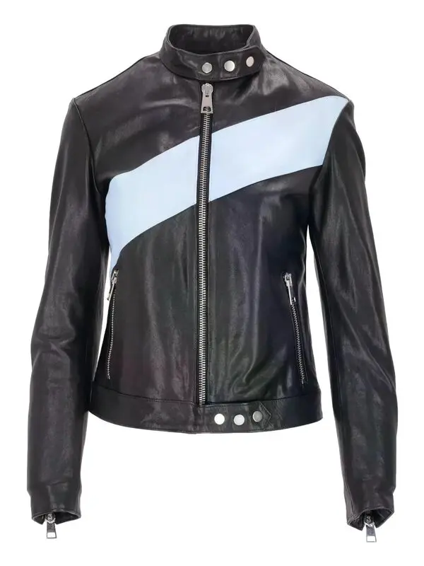 LA ROSE Color-block Leather Biker Jacket - Black