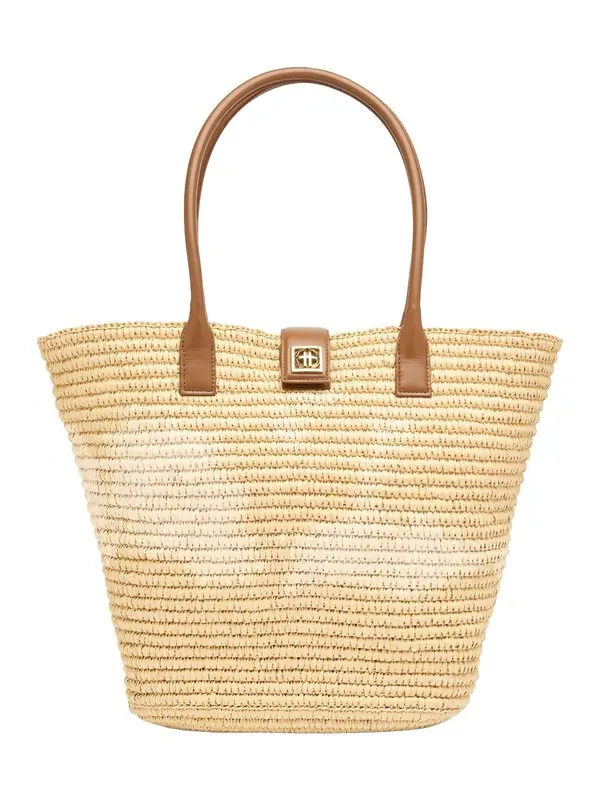 ANINE BING Lou Monogram Tote - Natural With Cognac