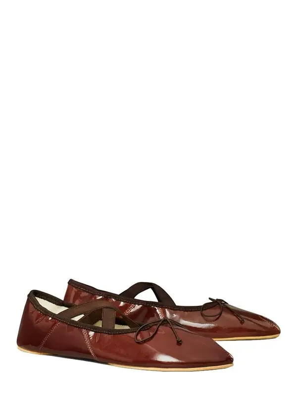 Tory Burch Peep-toe Mary Jane Ballet Flats - Russet Brown