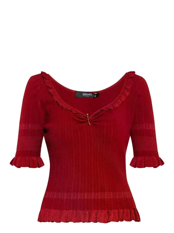 Versace Frill-trimmed Ribbed Top - Red