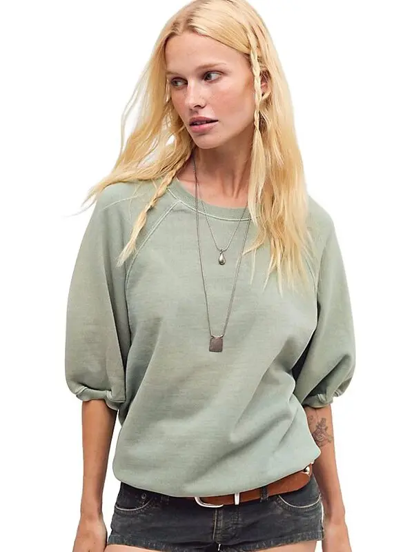 Free People Terry Sweatshirt With Puffed Sleeves - Mermaid's Tail
