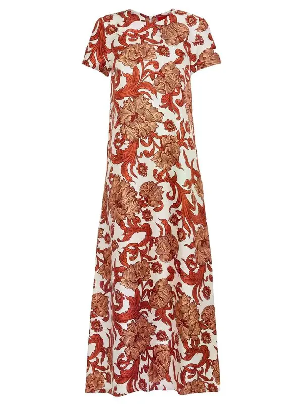 La DoubleJ Swing Botanical-print Silk Dress - White