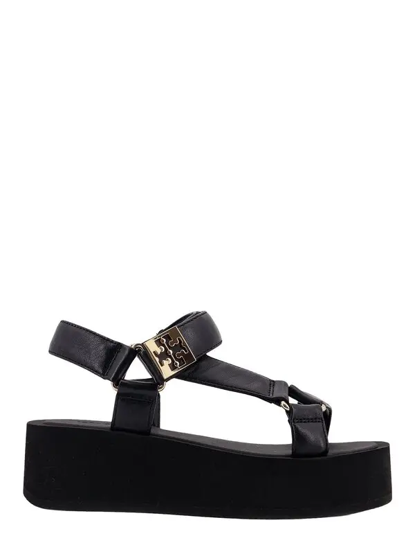Tory Burch Mellow Leather Wedge Sandals - Black