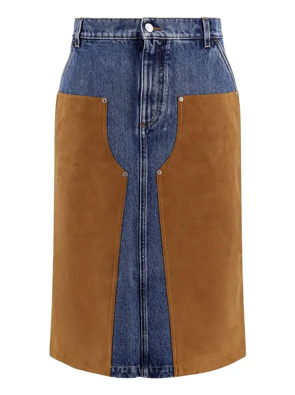 Stella McCartney Denim Skirt With Suede Inserts - Blue
