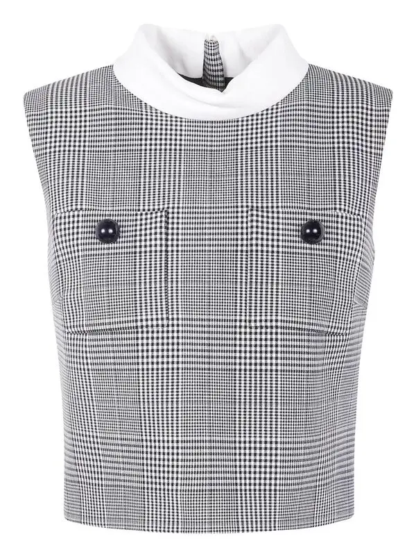 SELF-PORTRAIT Checked Cropped Vest - Black