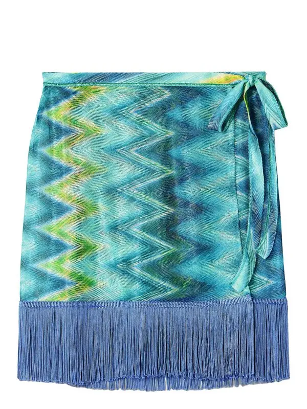 Missoni Fringed Printed Crochet-knit Mini Wrap Skirt - Blue