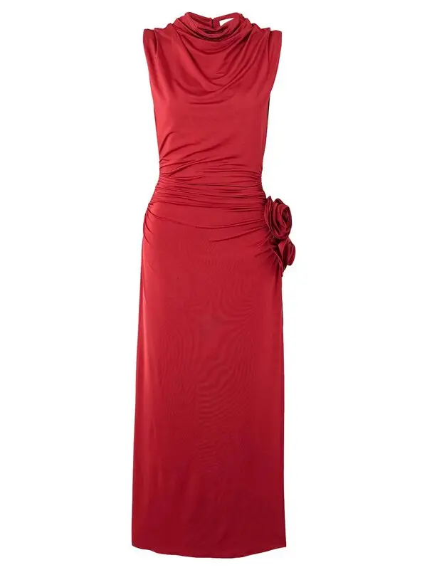 Magda Butrym Appliquéd Draped Stretch-jersey Midi Dress - Red