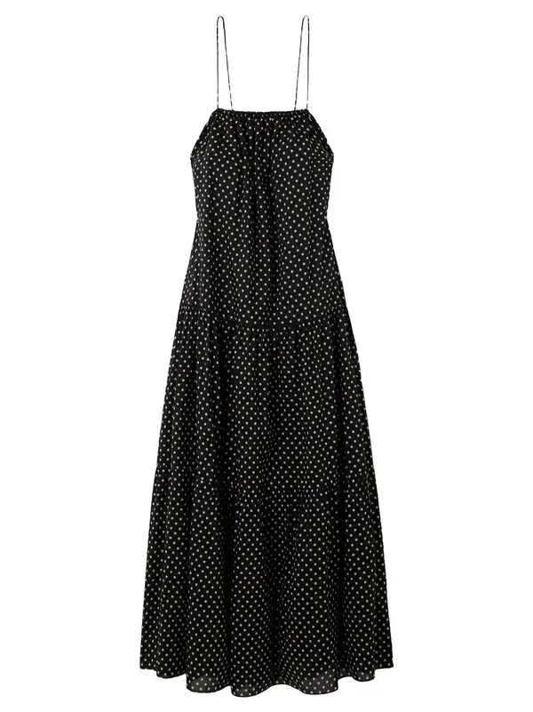 Matteau Tiered Organic Cotton And Silk-blend Midi Dress - Black