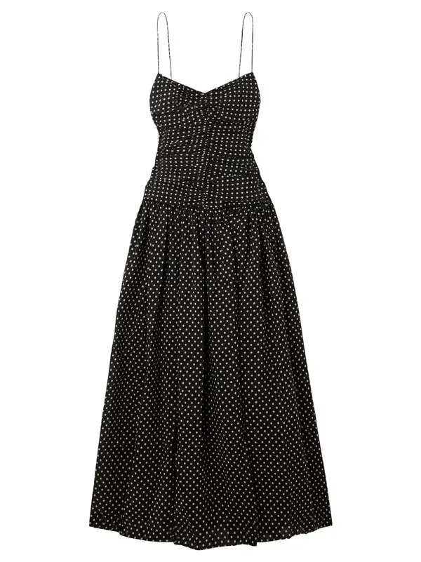 Matteau Gathered Polka-dot Organic Cotton And Silk-blend Midi Dress - Black