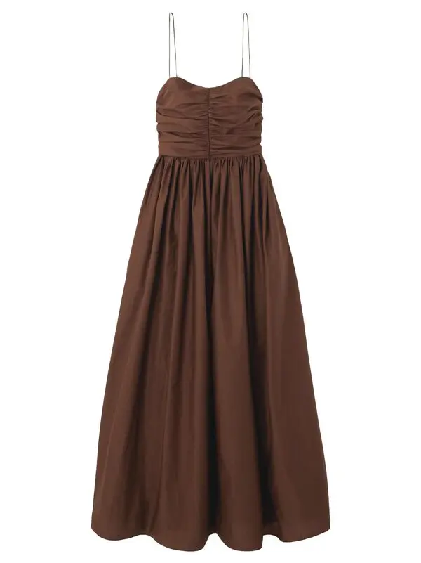 Matteau Gathered Organic Cotton-poplin Midi Dress - Brown