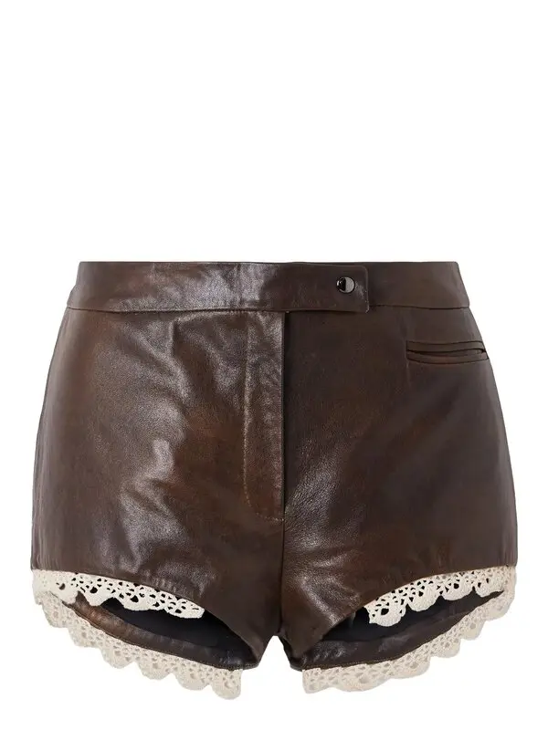 Magda Butrym Leather Shorts With Cotton Lace Trim - Brown