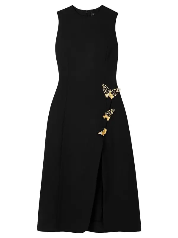 Oscar De La Renta Embellished Wool-blend Midi Dress - Black