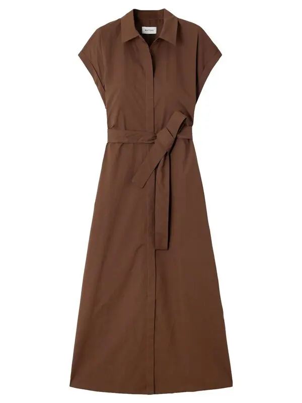 Matteau Organic Cotton-poplin Midi Shirt Dress - Brown