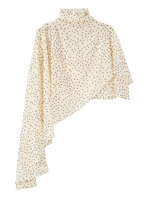 Magda Butrym Asymmetric Polka-dot Silk-blend Chiffon Blouse - Cream