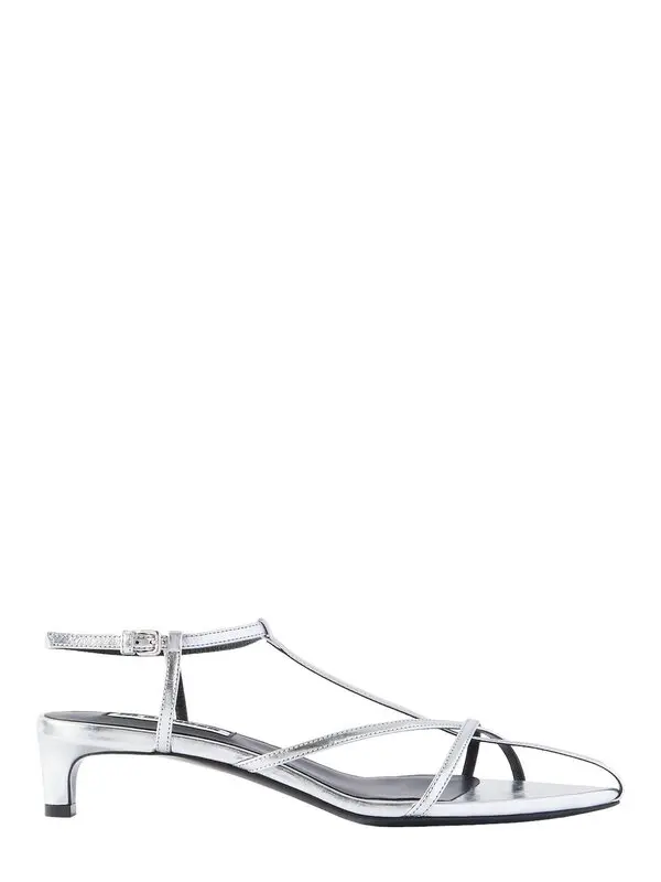 JIL SANDER Metallic Leather Strappy Kitten Heel Sandals - Silver