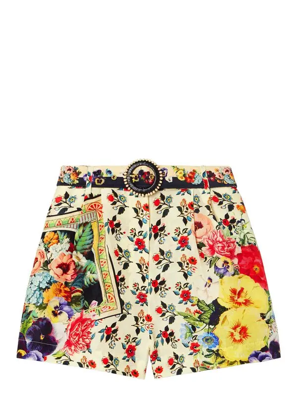 Camilla Belted Printed Linen And Silk-blend Shorts - Multi