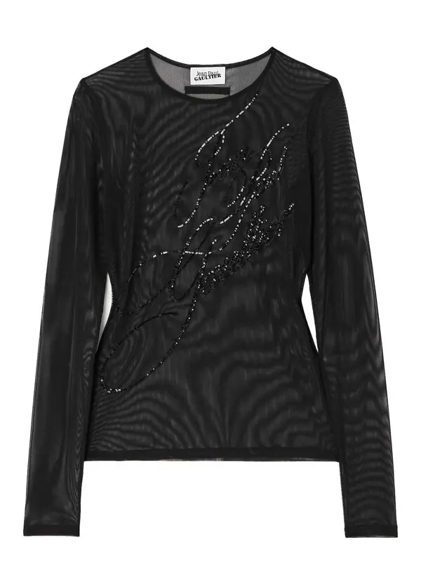 Jean Paul Gaultier Sequin-embellished Mesh Top - Black
