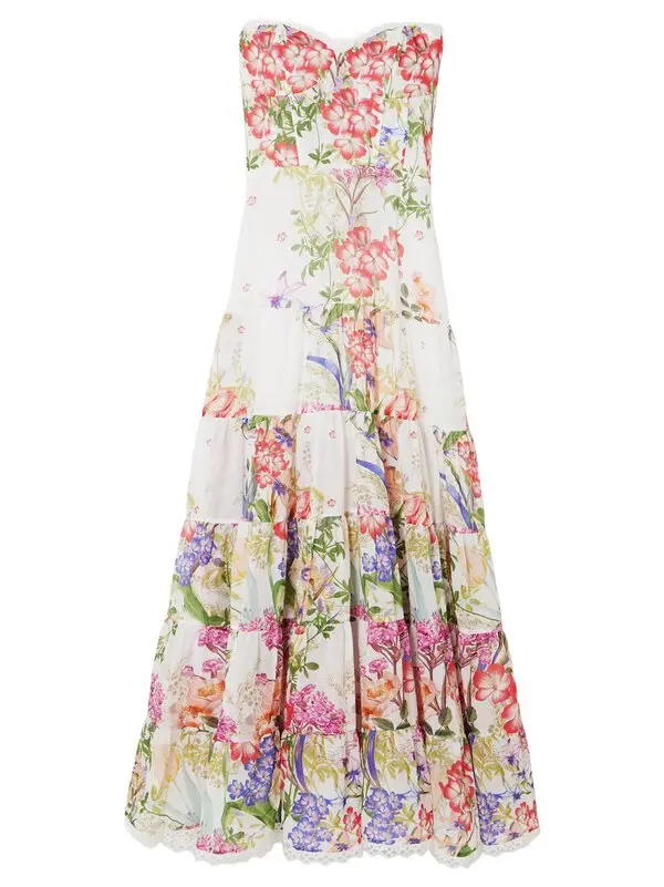 Charo Ruiz Ibiza Strapless Floral-print Maxi Dress - White