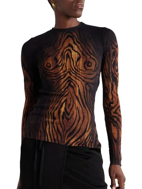 Jean Paul Gaultier Printed Mesh T-shirt - Brown