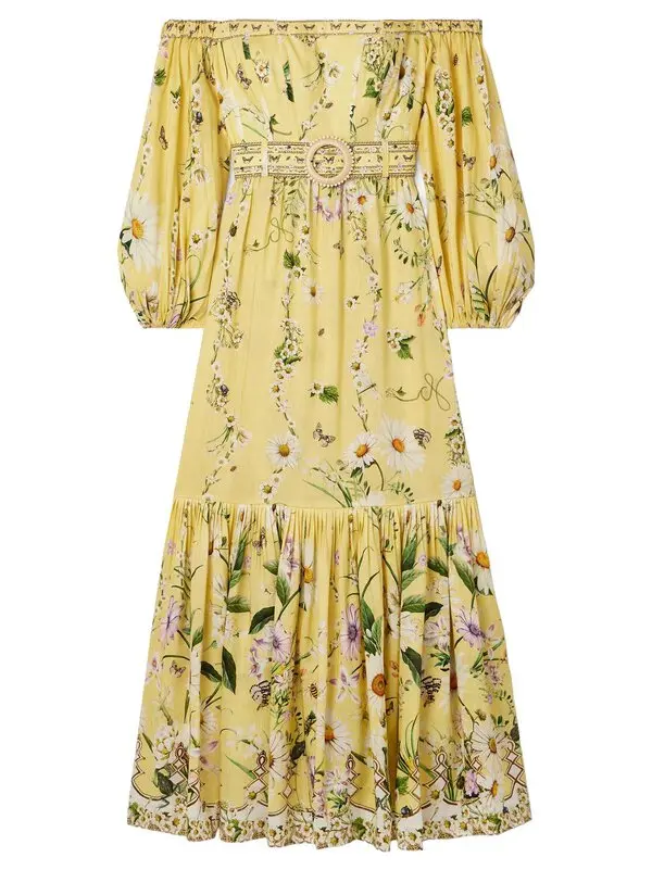 Camilla Floral-print Linen And Silk-blend Maxi Dress - Yellow