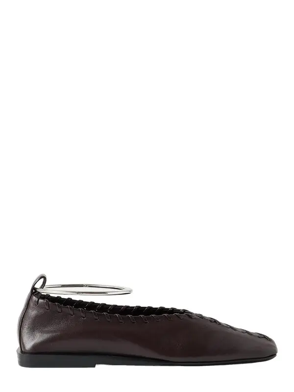JIL SANDER Ring Whipstitch-trimmed Leather Ballet Flats - Brown