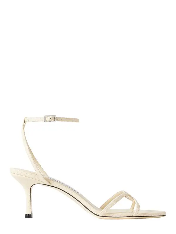 JIMMY CHOO Leo 65 Croc-effect Leather Sandals - Neutrals