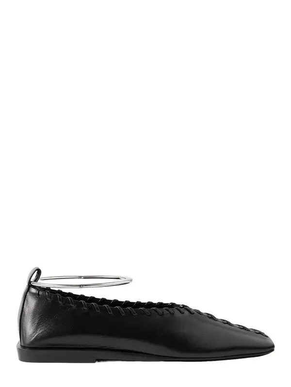 JIL SANDER Ring Whipstitch-trimmed Leather Ballet Flats - Black