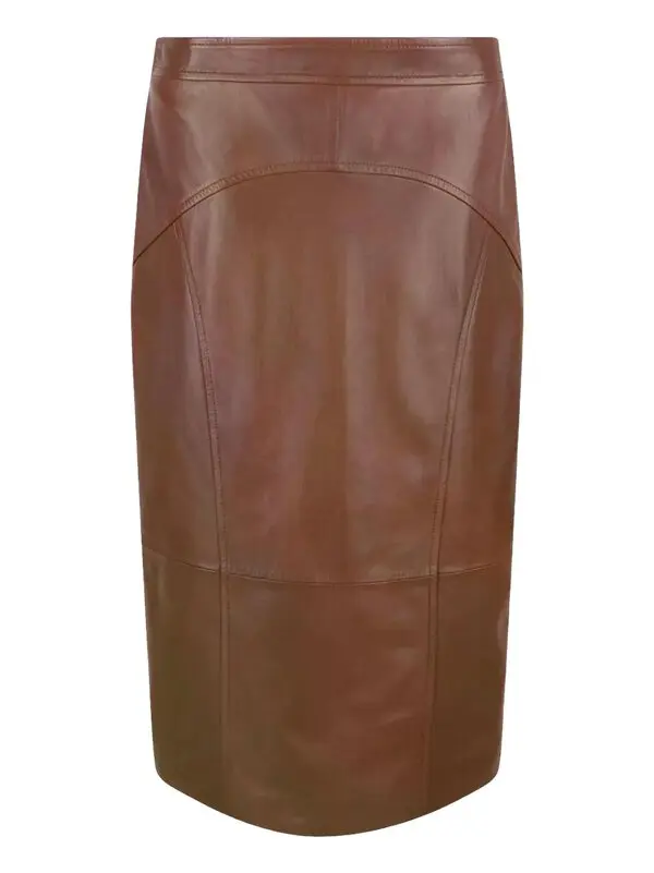 Max Mara Panelled Leather Midi Skirt - Brown