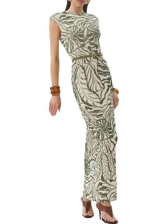 AFRM Cody Print Cap Sleeve Mesh Maxi Dress - Tonal Shell