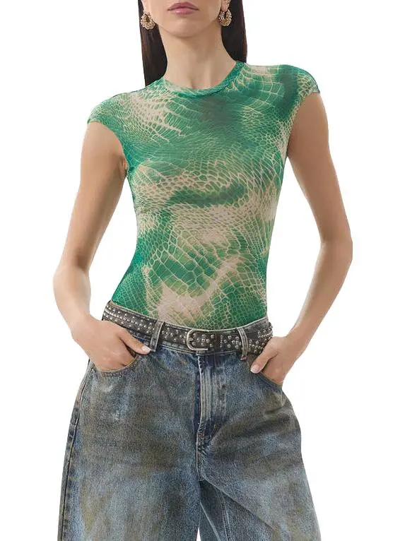 AFRM Nina Print Cap Sleeve Top - Green Snake