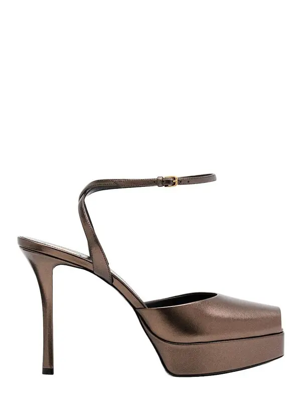 Saint Laurent La Scandale Metallic Leather Sandals - Cognac