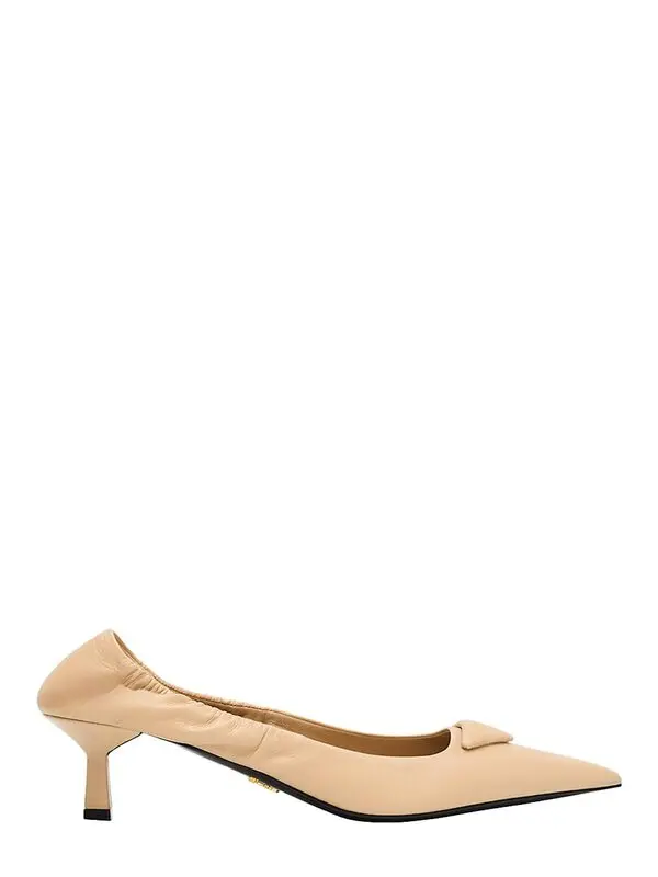 Prada Triangle Logo Leather Pumps - Beige