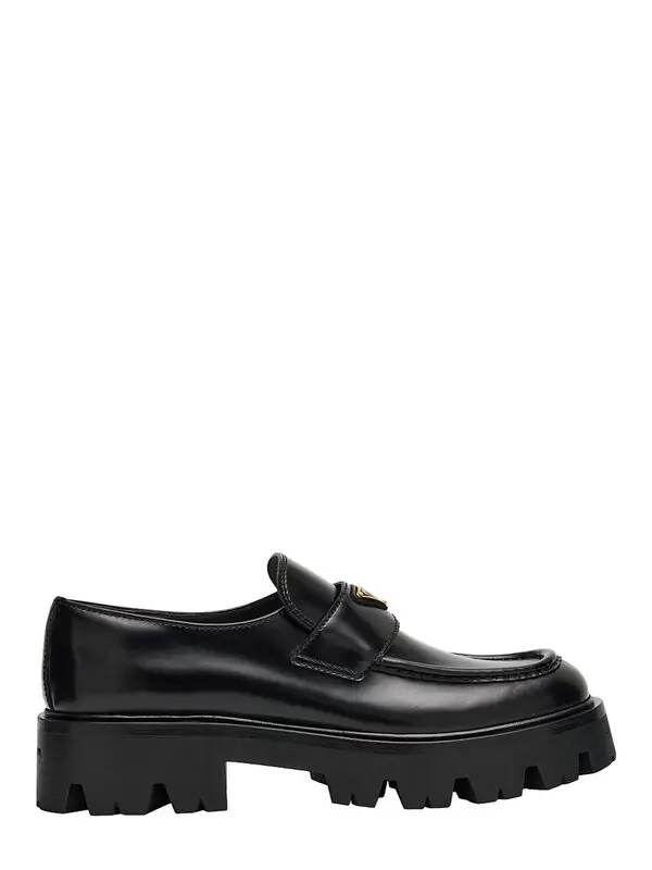Prada Platform Leather Loafers - Black