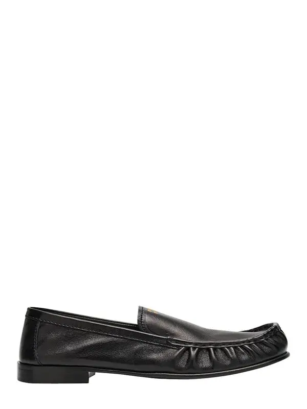 Miu Miu Ruched Leather Moccasin Loafers - Nero