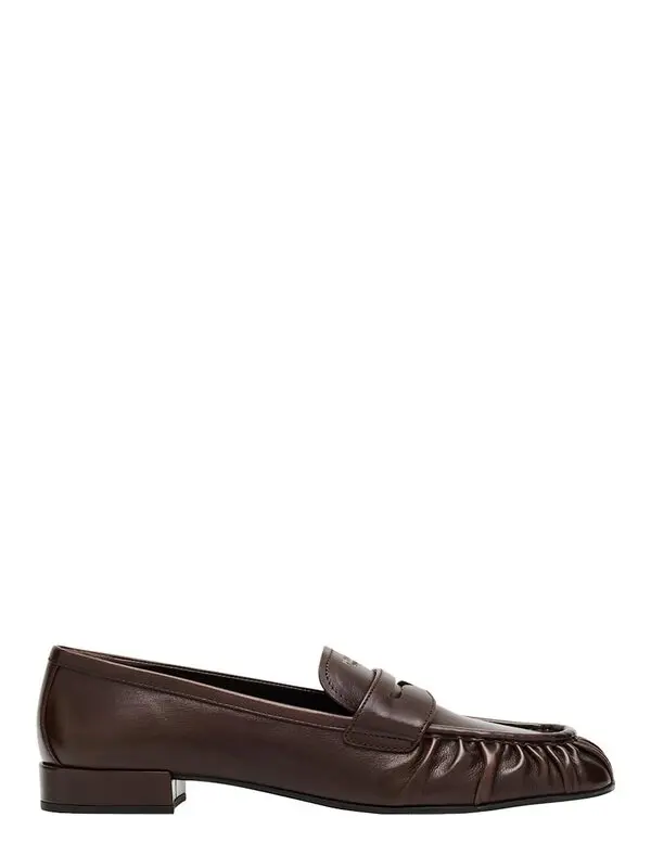Prada Ruched Leather Loafers - Brown
