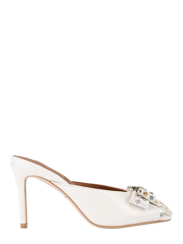Kurt Geiger Leather Belgravia Stud Bow Heeled Mules - Beige