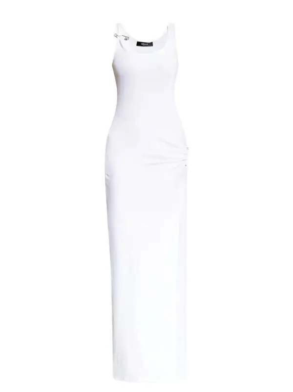 Versace Asymmetrical Ruched Maxi Dress - White