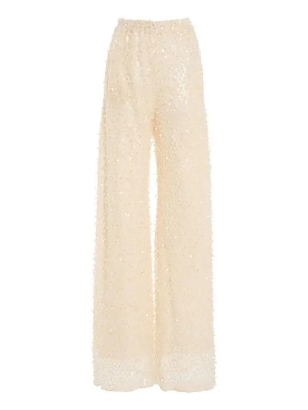 Oscar De La Renta Sequined Wool-cashmere Wide-leg Trousers - Ivory