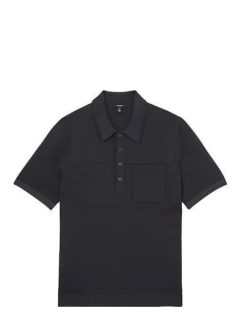 REISS Blinker Patch-pocket Short-sleeve Stretch-knit Polo - Navy