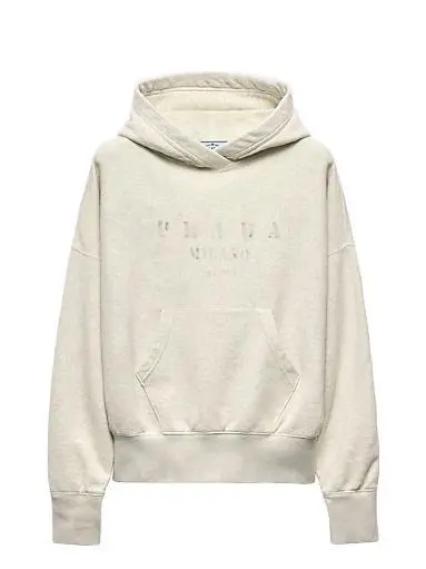 Prada Brand-print Relaxed-fit Hoody - Neutral